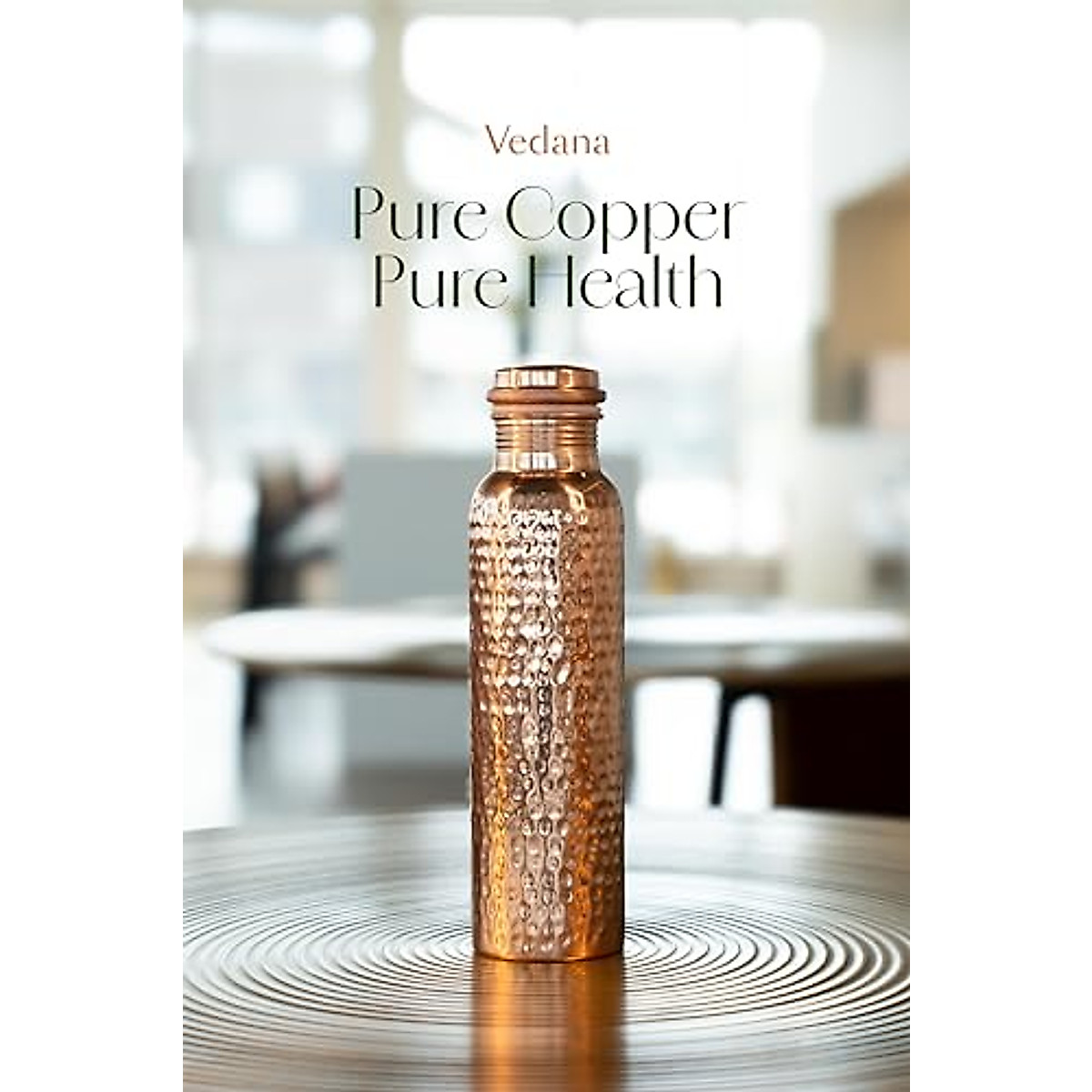 VEDANA Premium Hammered Ayurvedic Pure Copper Water Bottle | Leak Proof 1 Liter Copper Vessel for Drinking Water | Great Water Bottle for Sports, Yoga & Everyday Use