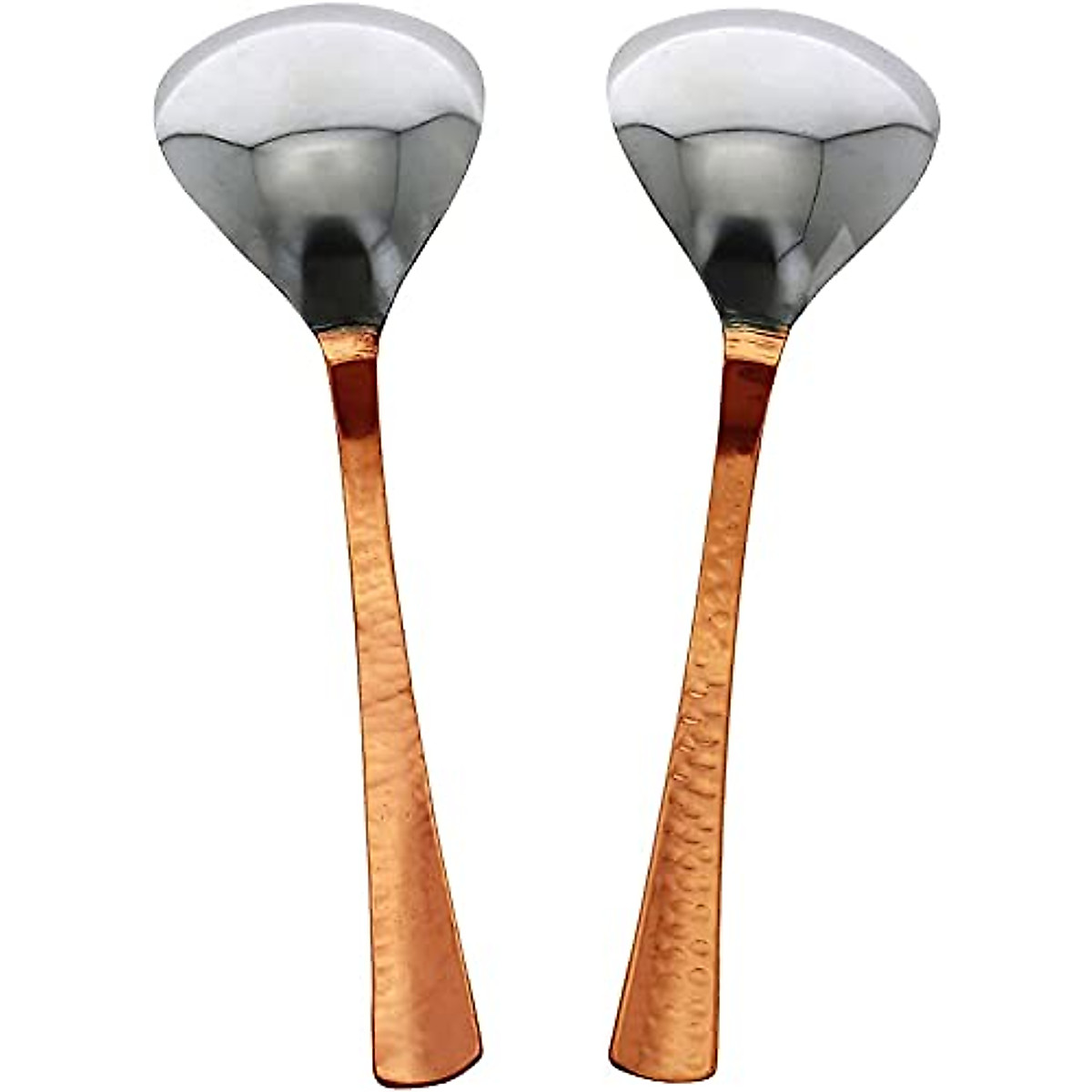 FIKIMOS Indian Handmade Stainless Steel & Copper Serving Spoon Set - Genuine Copper Dinnerware Serving Spoon Pieces Set Of 2