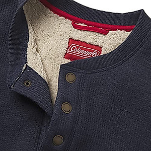 Coleman Long-Sleeve Sherpa Lined Waffle Henley Shirts for Men (Indigo Heather, Large)