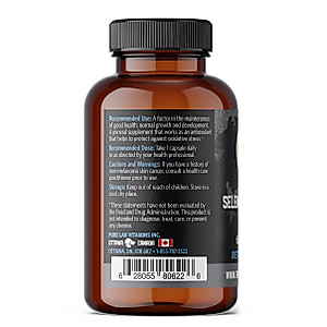Selenium 200mcg Supplement - Selenomethionine - 60 v-caps by Pure Lab Vitamins - Gluten Free Made in Canada.