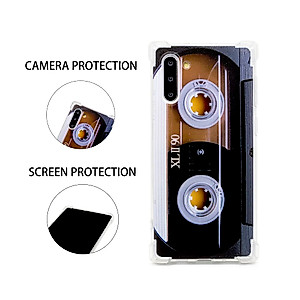 FAteam Case for Galaxy Note 10 with Reinforced Corners TPU Soft Bumper Retro Music Cassette Tape Phone Case Compatible with Samsung Galaxy Note 10