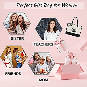 BeeGreen Personalized Gifts for Women Birthday Gifts Tote Bag for Mom Teacher Self Care Gifts Initial Canvas Bag with Pocket 13 OZ Monogram Embroidery Beach Tote Bag for Her Mother Friends Girls M
