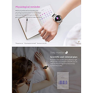 DRENTHE Woman Waterproof Smart Watch, Round Touch Screen IP68 Waterproof Smart Watch, Heart Rate Detector and Fitness Tracker，Android/iOS Bracelet[Designed for Women] ( Color : Black Belt )