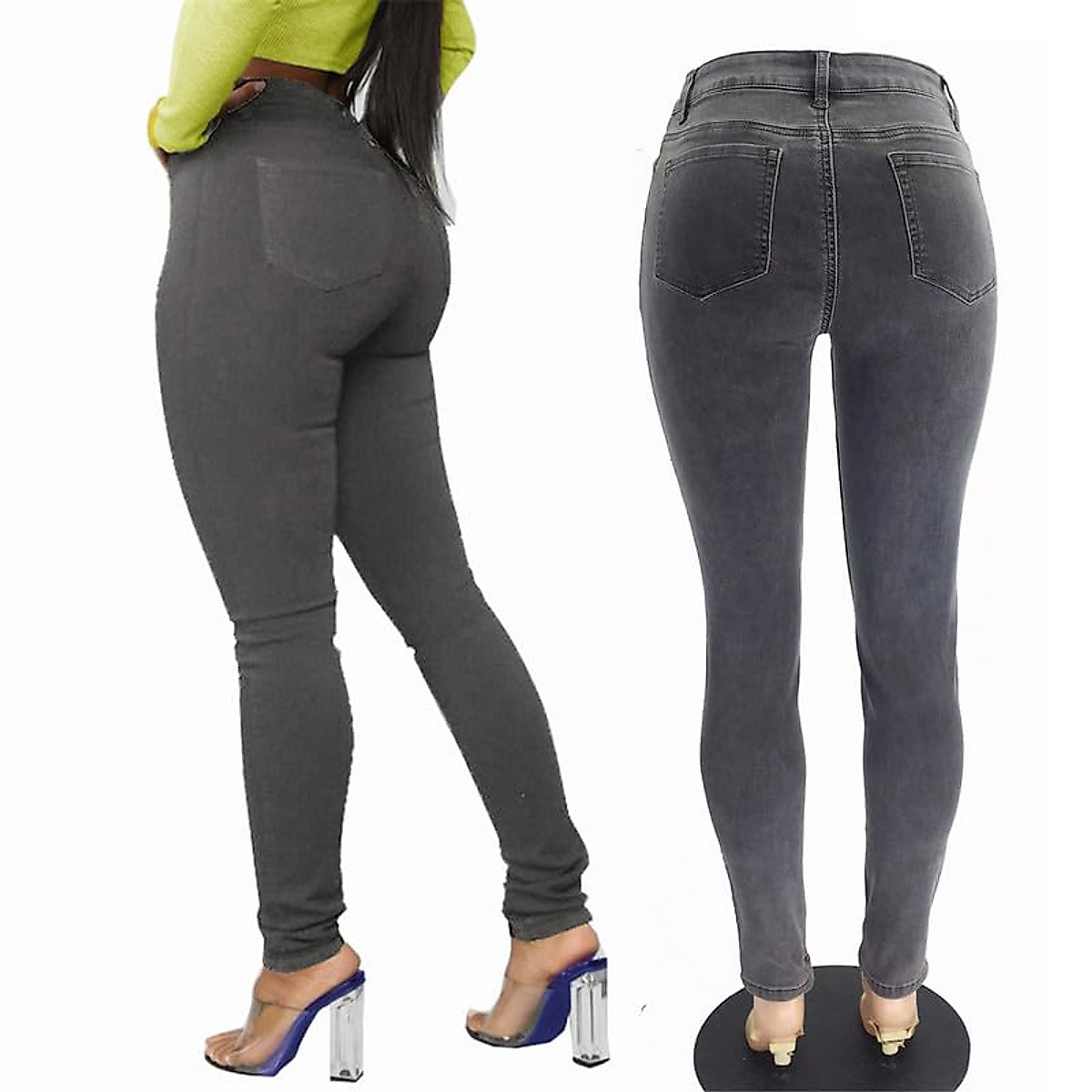 Womens High Rise Button Jeans Curvy Butt Stretch Soft Denim Skinny Pants Juniors Button Fly Super High Waist Skinnys (Black,X-Large)