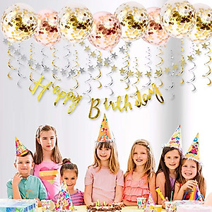 Rose Gold Balloons Party Decorations Supplies Set 35 Pack Include 30 Balloons, 2 Foil Fringe Curtains, 1 Rose Gold Sequin Table Runner, 2 Foil Ribbon for Birthday Party, Wedding,Xmas New Year Festival