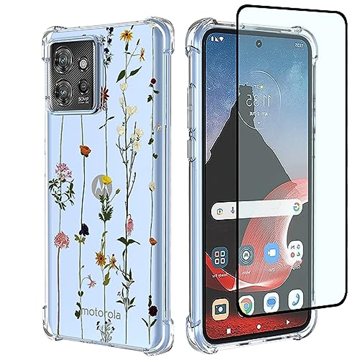 GTBDEKI Phone Case for Motorola ThinkPhone Case, Moto ThinkPhone Case with Screen Protector, Clear Case with Flower Garden Patterns Protective Phone Cover for Motorola ThinkPhone Floral Garden
