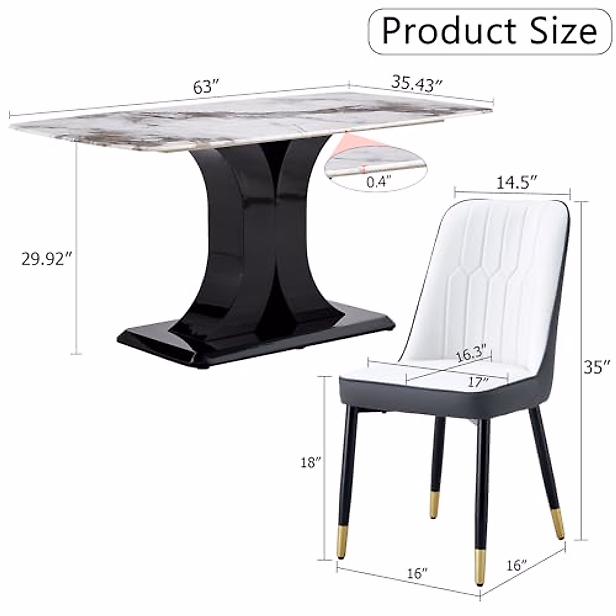 Henf 7-Piece Dining Set Modern Table and Chair Set for 6, Faux Marble Top Dining Table with 6pcs White&Gray Dining Chairs, 63'' White Dining Room Table with MDF Base, Kitchen Table Set for 6