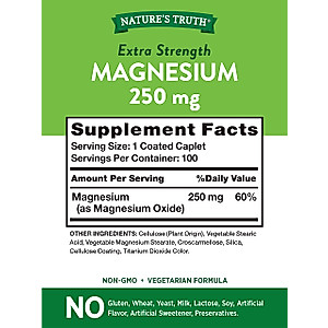Magnesium Oxide | 250 mg | 100 Caplets | Vegetarian, Non-GMO & Gluten Free Supplement | by Nature's Truth