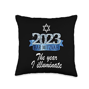 2023 Bar Mitzvah Gifts & Decorations For Boys 2023 Bar Mitzvah Quote Festive Black Blue Decor Throw Pillow, 16x16, Multicolor