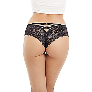 Muulyca Women’s Sexy Lace V-back Thongs Criss Cross Panties 4 Pack,RWNB,L