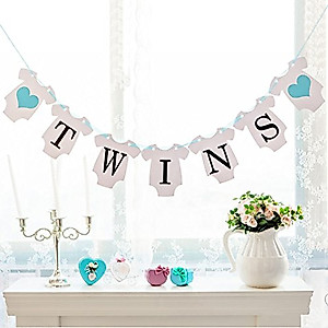 INNORU(TM) It is Twins Banner Baby Shower, Gender Reveal,Babies Party Decorations for Baby Boy 1st 2nd Birthday Banner