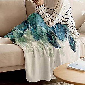 NICECOME Flannel Fleece Blanket Throw, Peacock Feather Ultra Soft Warm Fluffy Plush Throw Blanket for Bed Couch Camping Decorative Throw 50"x40"