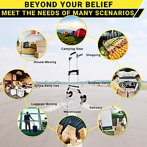 FUVLFAL 350LBS Folding Hand Truck Dolly Cart, Aluminum Portable Cart Heavy Duty Utility Dolly Trolley with Swivel Handle, Telescoping Handle, Elastic Cord, 7-inch Big Wheels for Home, Shopping, Office