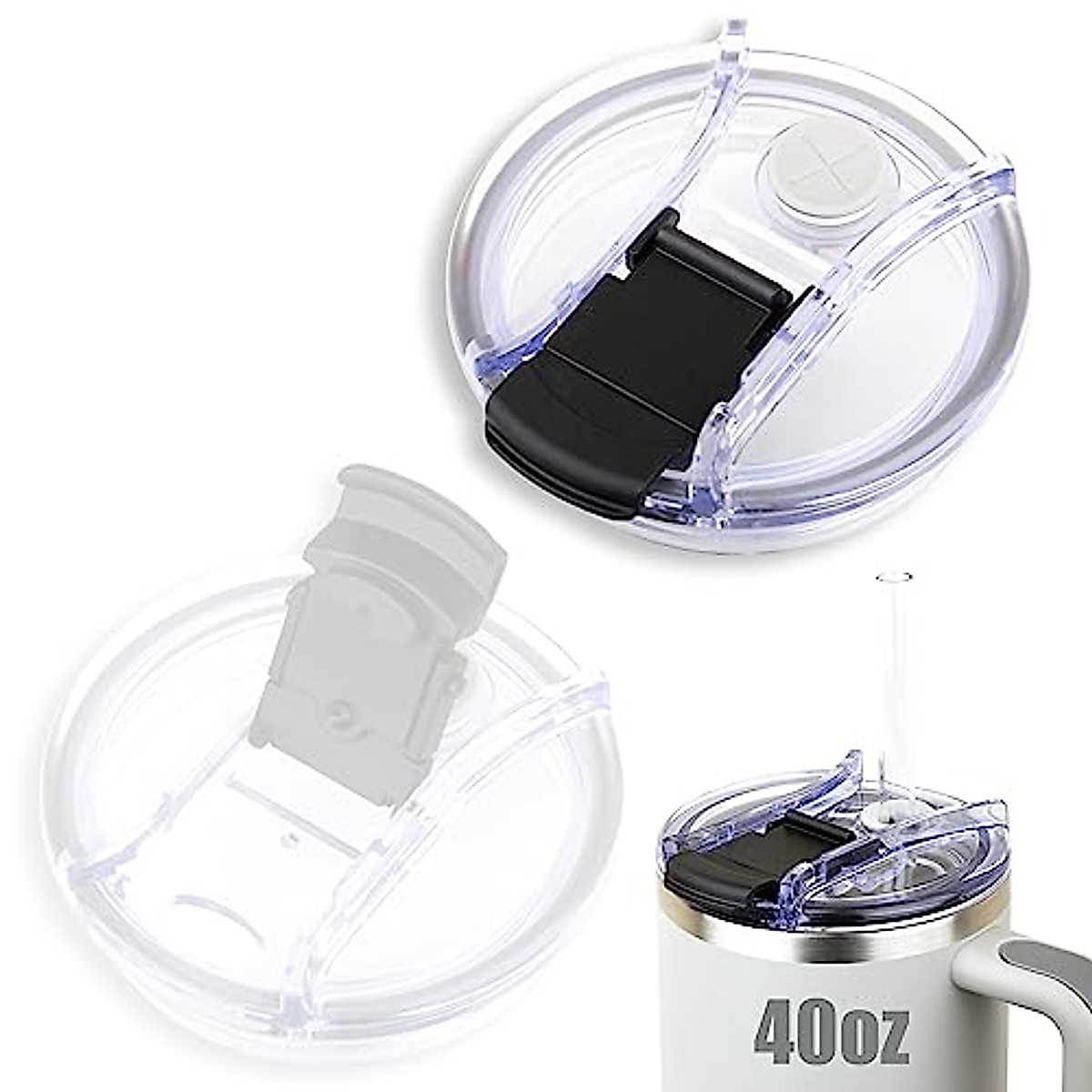 40oz Tumbler Lids compatible with Stanley Quencher Cup 40 oz tumbler with handle, Leak-Proof Clear Plastic Replacement Lids, Only compatible with Stanley Adventure Quencher Travel 40 Oz Tumbler