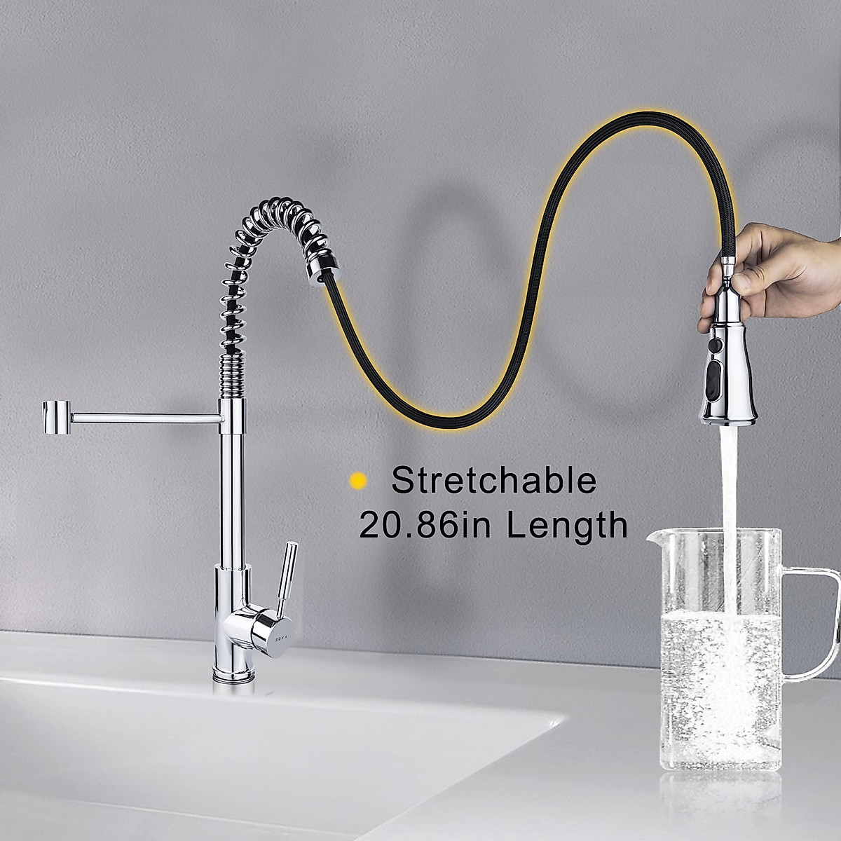 SOKA Kitchen Sink Faucet Single Handle With Pull Down Sprayer 3 Working Mode Stream, Spray & Pause Fit for 1 or 3 Hole