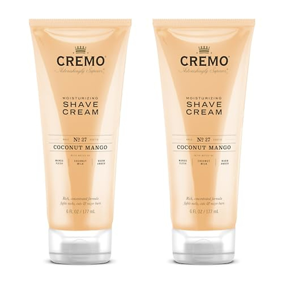 Cremo Coconut Mango Moisturizing Shave Cream, Astonishingly Superior Ultra-Slick Shaving Cream for Women Fights Nicks, Cuts and Razor Burn, 6 Fl Oz (Pack of 2)