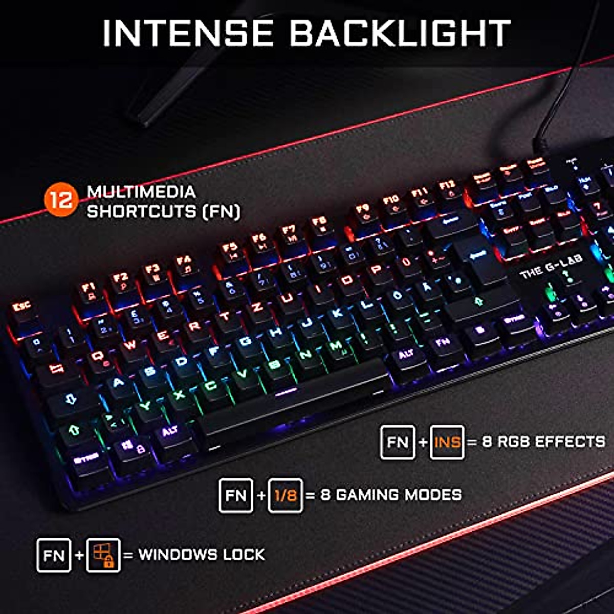 G-LAB Combo Carbon Pack Wired Keyboard and Mouse Gamer RGB Pack – Backlit Mechanical LED Gaming Keyboard, Blue Switches, QWERTY, Anti-Ghosting + Gaming Mouse with RGB - 6 Buttons 7200 DPI PC/PS5
