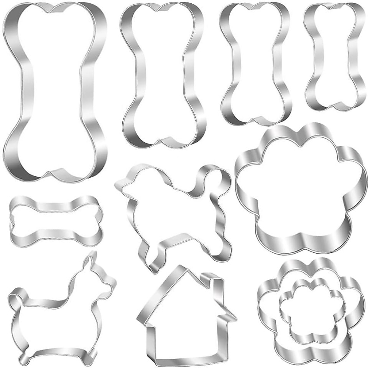 Dog treats Cutters Set 11 Pieces,5 Dog Bone 3 Footprint 2 Dogs 1House Dog Cookie Cutter sets Different Sizes Mini Small Medium Big Cut Out for Homemade Treats and Baking