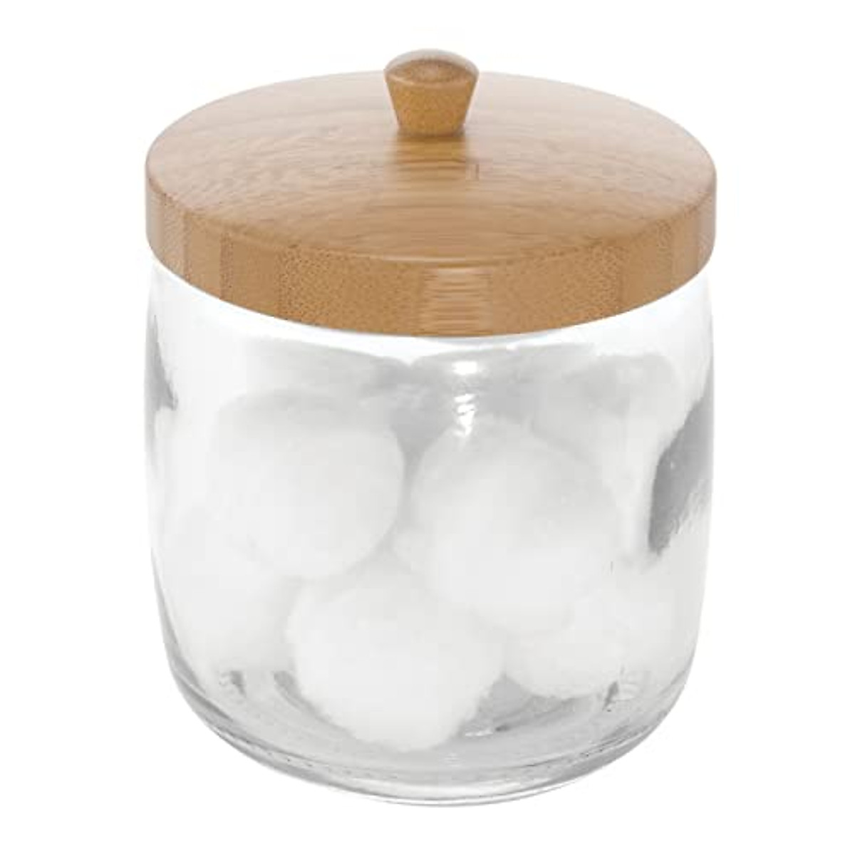 mDesign Small Apothecary Organizer Canister Jars - Glass Containers with Bamboo Lid for Bathroom, Organization Holder for Vanity, Counter, Brock Collection - Clear/Natural