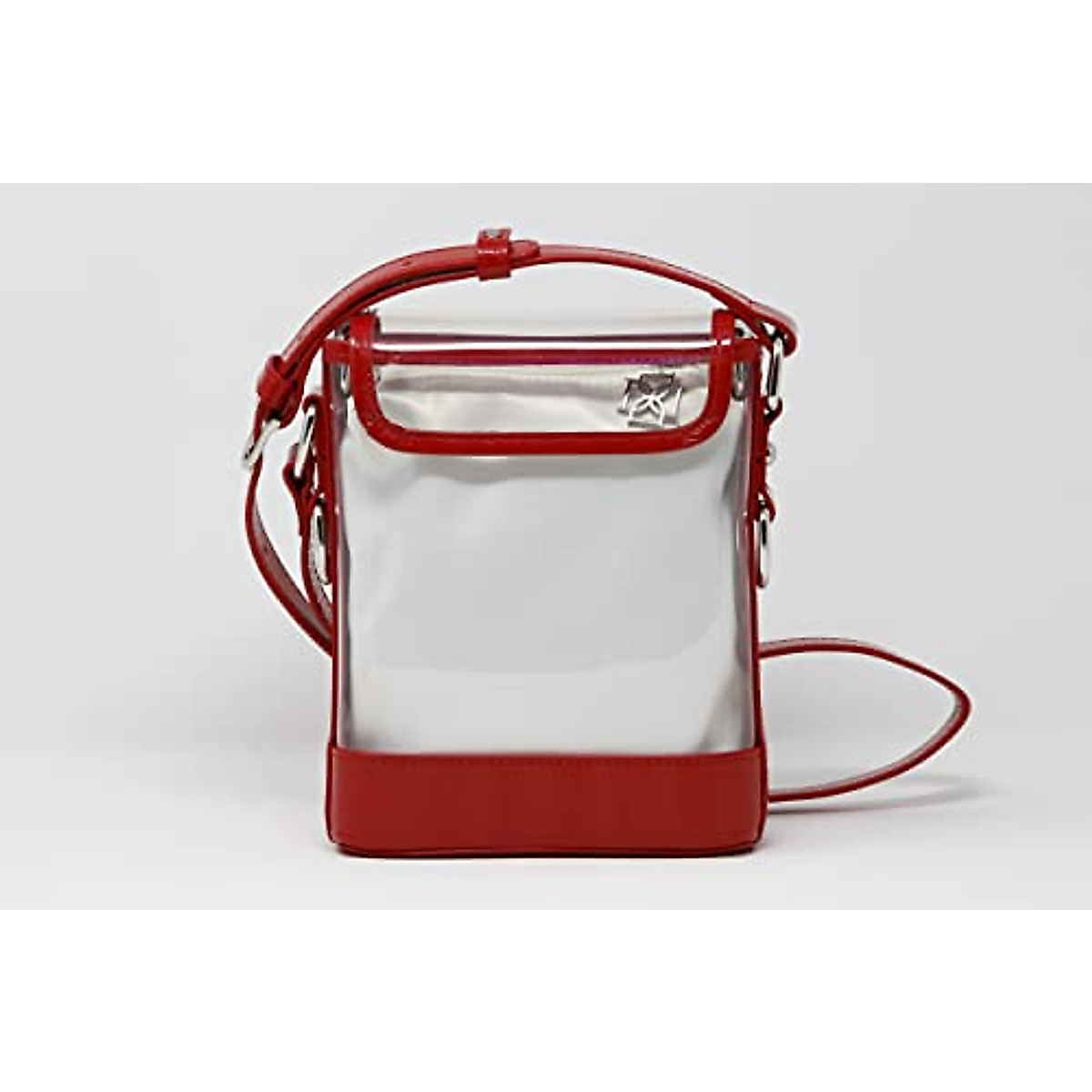 Clear Small Satchel Red Holographic Leather Trim with Removable Interchangeable Liner