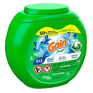 Gain flings Laundry Detergent Soap Pacs, HE Compatible, 42 Count, Long Lasting Scent, Blissful Breeze Scent (Pack of 2)