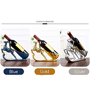 CdyBox Wine Rack Deer Ornaments Single Bottle Holder Stand Wine Cabinet Resin for Living Room Home Décor Gifts (Gold)
