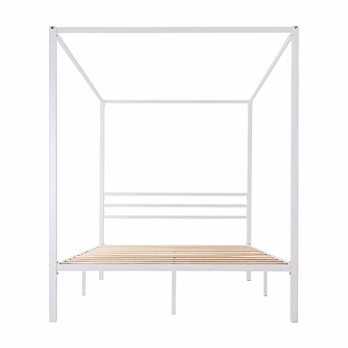 ikalido Full Size Metal Canopy Bed Frame, Modern Four-Poster Platform Bed Frame, Mattress Foundation with Wood Slat Support/Under-Bed Storage Space/No Box Spring Needed/White