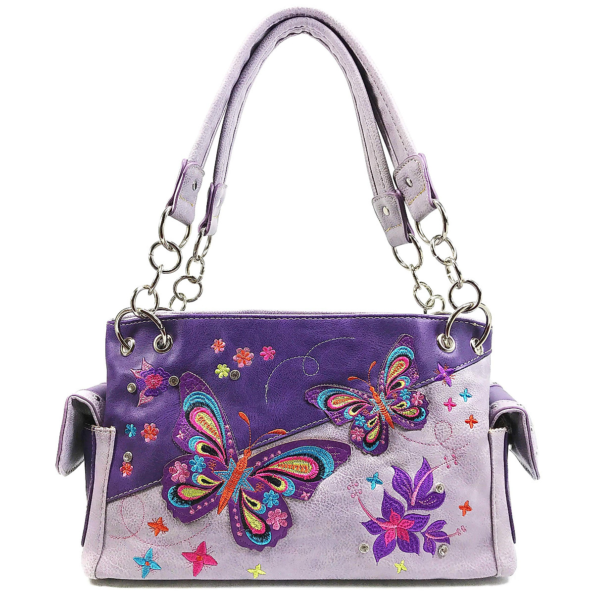 Zelris Butterfly Flower Season Embroidery Women Conceal Carry Handbag Wallet Set (Purple Violet)