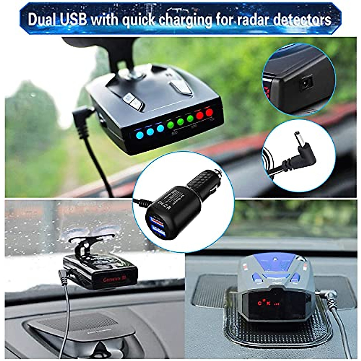 Radar Detector Power Cord,for Uniden Escort Valentine Beltronics Passport Cobra etc Radar Detector,with Dual USB QC3.0 Quick Charger(DC3.5-QC3.0)