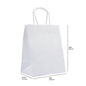 Amazon Basics Kraft Paper Bags with Handles 8x4.75x10 White, 25pack