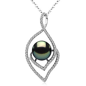CHAULRI Lucky Peacock 9-10mm Genuine South Sea Tahitian Black Pearl Evil Eye Pendant Necklace 18K Gold Plated Sterling Silver - Jewelry Gifts for Women Wife Mom Daughter