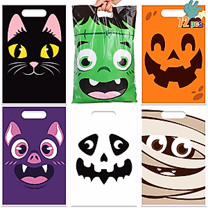 CCINEE 72 Pcs Halloween Goodie Candy Bags Large Trick-or-Treat Bags with Handle Plastic Gift Bag Party Favor Supplies for Halloween Party Favor