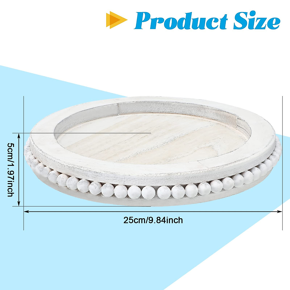 Wooden White Beaded Lazy Susan Round Spinning Kitchen Turntable 360 Degrees Rotating Lazy Susan Kitchen Tray for Cabinet Counter, 9.8 inch