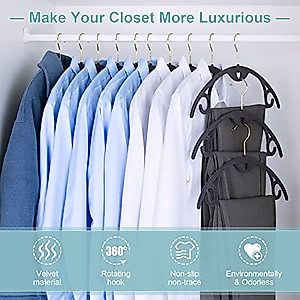 Velvet Clothes Hangers, ESEOE 50 Pack No Shoulder Bumps Suit Hangers with Swivel Hook, Ultra Thin Space Saving, Wide for Coat, Sweaters, Jackets, Shirt, Pants, Dresses (Dark Grey with Gold Hook)