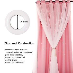 UNISTAR 2 Panels Stars Blackout Curtains for Bedroom Girls Kids Baby Window Decoration Double Layer Star Cut Out Aesthetic Living Room Decor Wall Home Curtain,W52 x L63 Inches,Pink