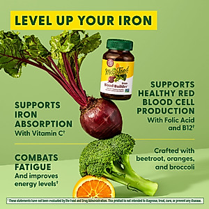 MegaFood Blood Builder - Iron Supplement Clinically Shown to Increase Iron Levels Without Side Effects - Iron Supplement for Women with Vitamin C, Vitamin B12 and Folic Acid - Vegan - 30 Tabs