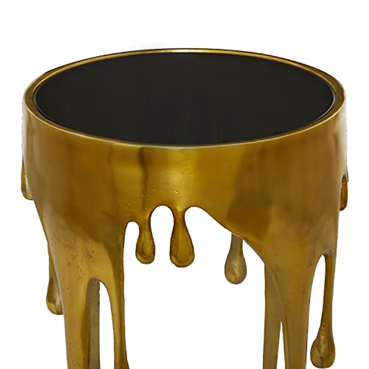 Deco 79 Aluminum Drip Accent Table with Melting Designed Legs and Shaded Glass Top, 16" x 16" x 25", Gold