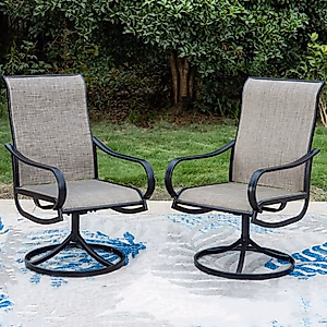 MFSTUDIO 2 Pieces Patio Sling Dining Swivel Chairs with Steel Metal Frame,Bistro Backyard Rocker Chairs Weather Resistant Garden Outdoor Furniture, Ash-ish Brown Fabric and Black Frame