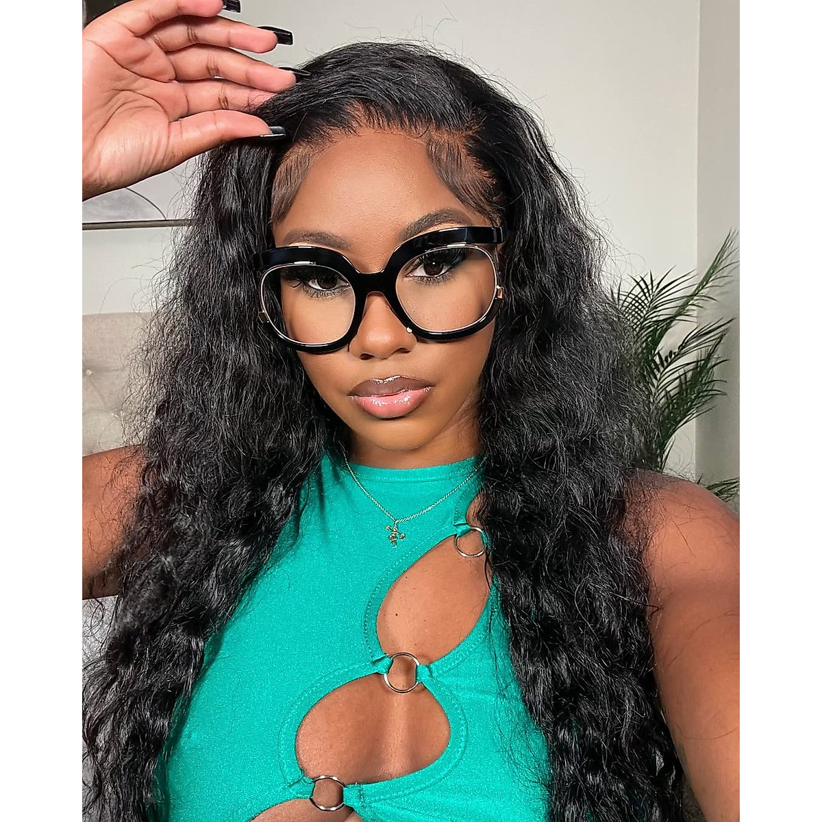 VOOGLAM Oversized Black Square Eyeglasses Glasses for Women with Clear Lens Fredia OX739865-03