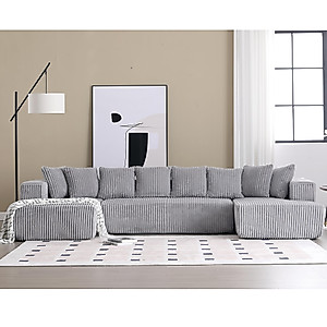 BAMOOLI 131'' Modular Sectional Couch, Modern U-Shaped Floor Sofa with Double Chaise Lounge, Comfy Corduroy Fabric Sofa Couch, Upholstered Corner Free Combination Sofa for Living Room, Apartment, Grey