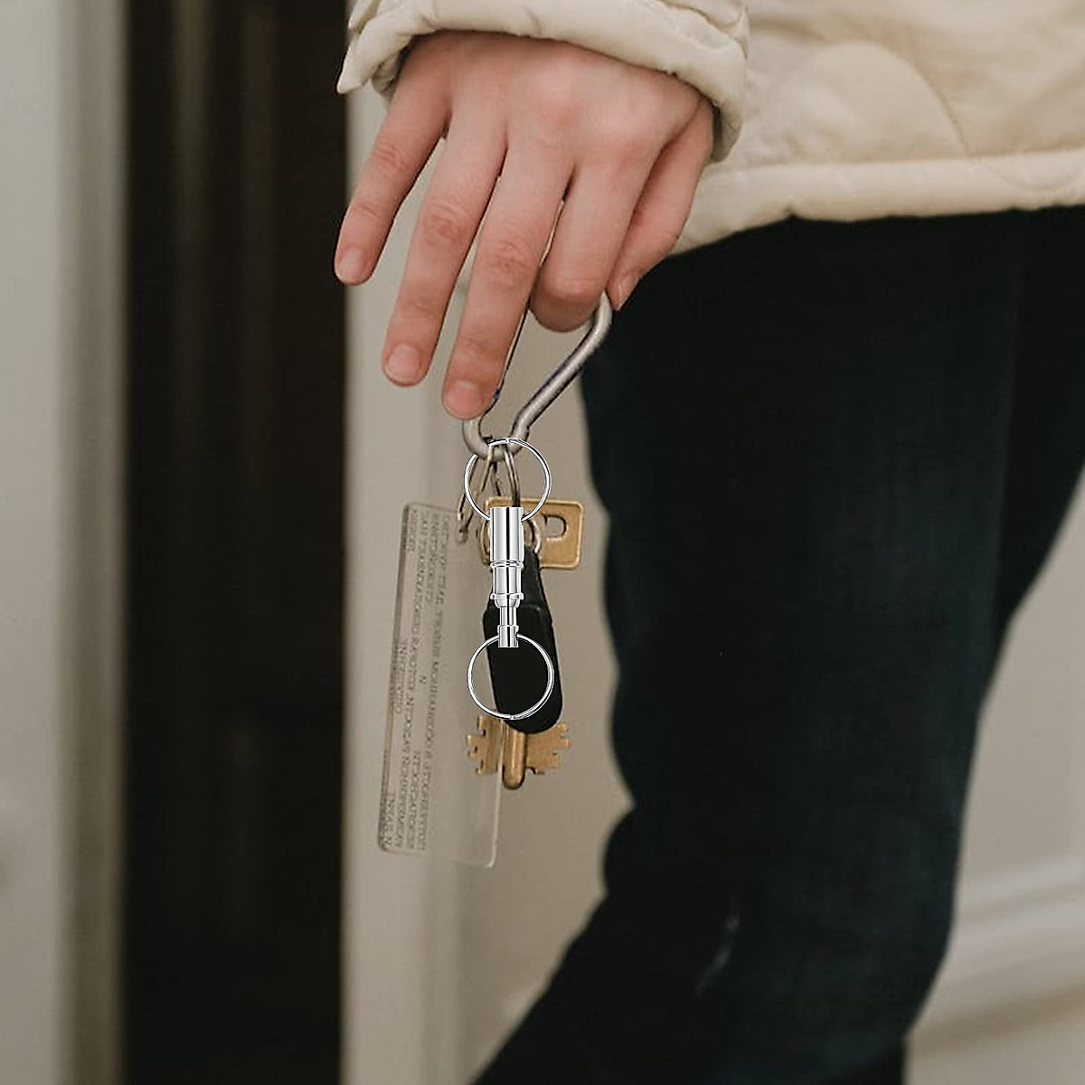 BLMHTWO 6PCS Quick Release Keyrings, Double-headed Detachable keyring Metal Pull Apart Keychain with 2 Split Key Rings Chain Lock Holder for Bag Purse Travel Home Office (Silver)