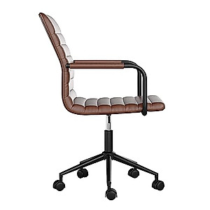 Martha Stewart Taytum Swivel Task Chair with Armrests for Home Office in Saddle Brown Faux Leather with Oil Rubbed Bronze Frame