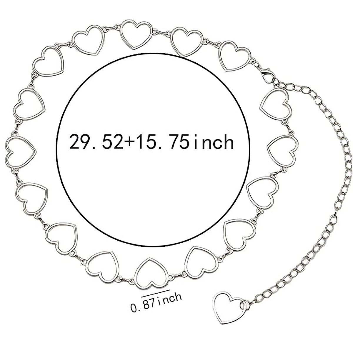 Kefley Heart Waist Chain Belt with Long Tassel Tail Body Belly Chains Silver Geometric Heart Waist Belts Y2K Chain for Dresses Pants Skirt Trousers Jeans Chain Accessories