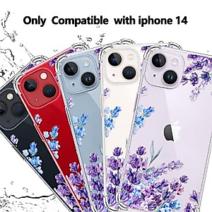 YOYORI Compatible with iPhone 14 Case with Screen Protector, Flower Pattern Design, Floral Clear Women Phone Case Shockproof Protective Soft TPU Bumper Cover 6.1 Inch 2022(Lavender/Purple)