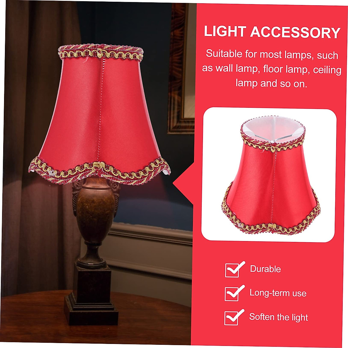 GARVALON 1pc Clip Bulb Lampshade White Chandelier Red Light Bulbs Lamp Shades for Table Lamps Floor Light Lampshades Gold Lamp Shades Small Lamp Shades Clip on Bulb Light Accessory Red Hood