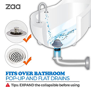 zaa Bathtub Drain Hair Catcher, Silicone Collapsible 1 Pack Drain Protector for Pop-Up and Regular Drains of Shower, Bathtub, Tub, Bathroom, Sink, Blue
