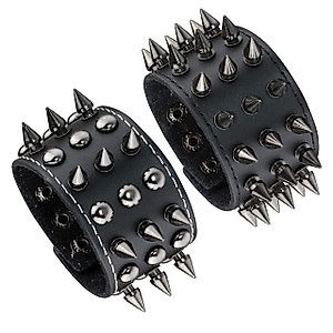 Manfnee Spike Rivet Studded Wristband Leather Punk Gothic Biker Wide Cuff Belt Bracelet Bangle