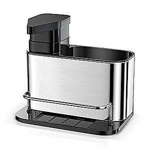 ODesign Dish Soap Dispenser for Kitchen Bathroom Countertop Sink Organizer Brush Sponge Scrub Holder - Stainless Steel