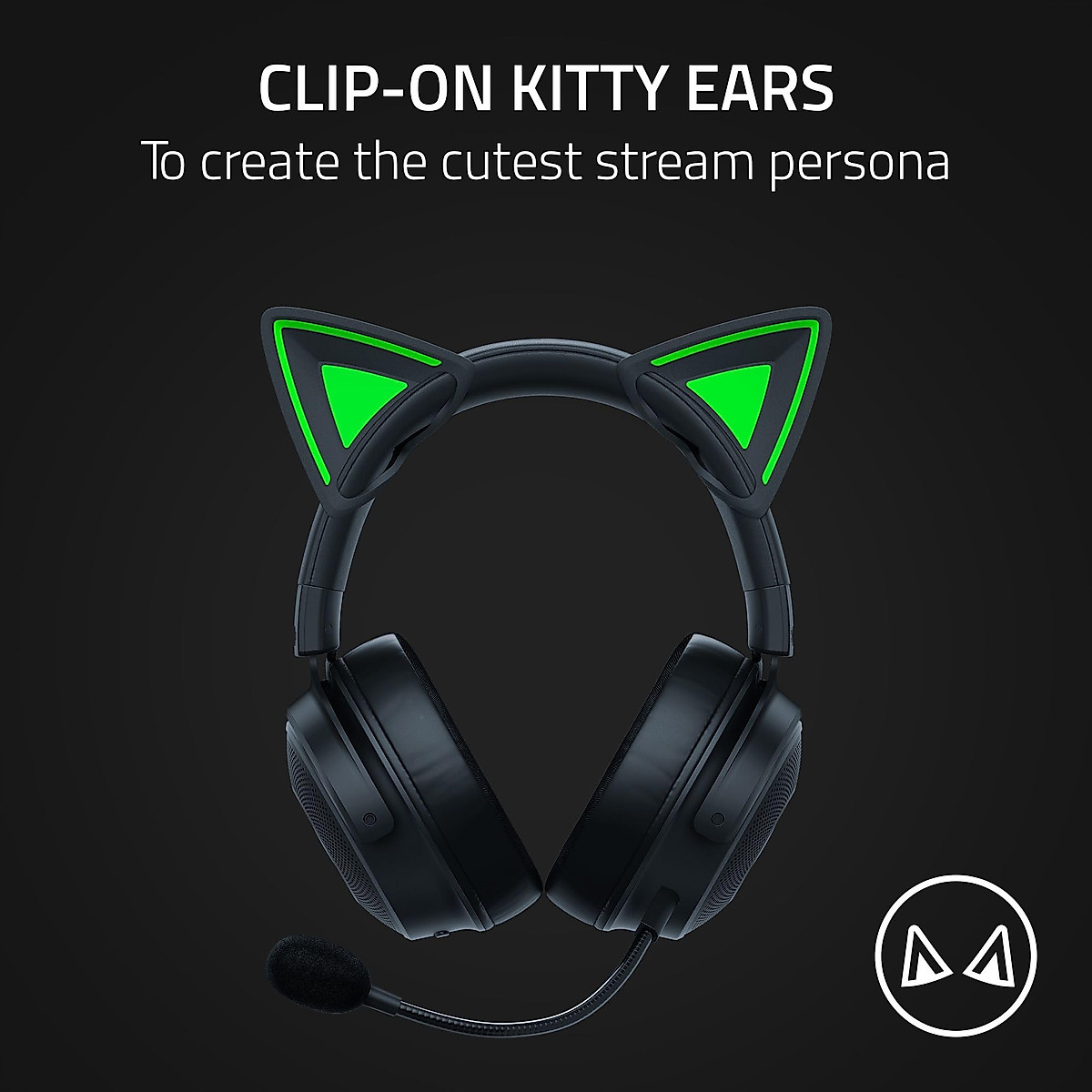 Razer Kitty Ears V2: Clip-on Kitty Ears for Headsets, Gaming Headphones - Universal Fit - Versatile, Adjustable Straps - Lightweight Sillicone - Durable & Comfortable - Classic Black