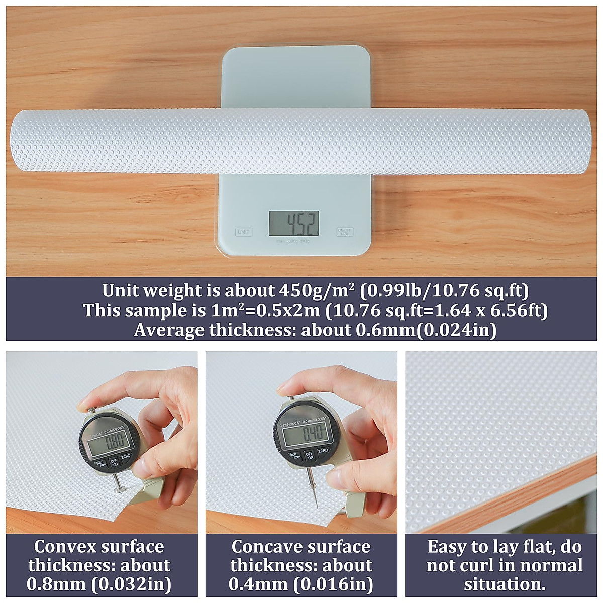 Hersvin Shelf Liners, 10 in x 9 ft Kitchen Drawer Mats, Non-Adhesive EVA Cupboard Protector, Cabinet Lining (White Dot)
